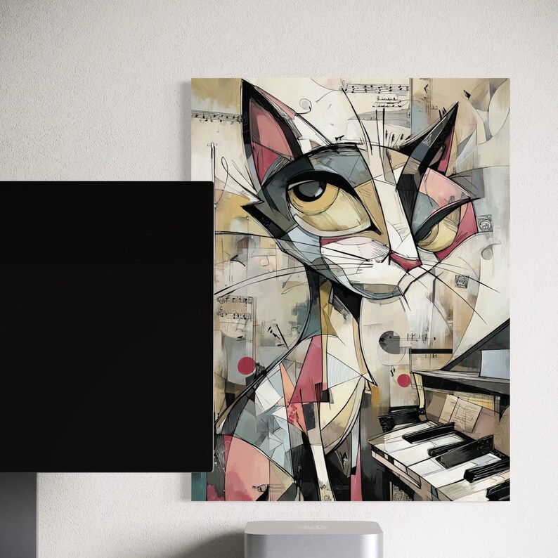Cubist Cat Wall Art – Abstract Geometric Cat Painting – Modern Colorful ...