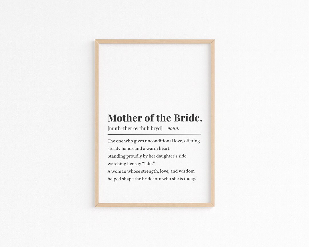 Mother of the Bride Definition Print, Wedding Printable White Wall Art ...