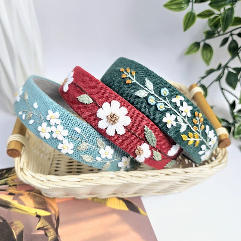 Embroidered Headband - Etsy