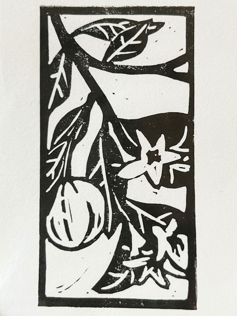 Hand Carved Orange Tree Lino Print, A7 Botanical Illustration - Etsy