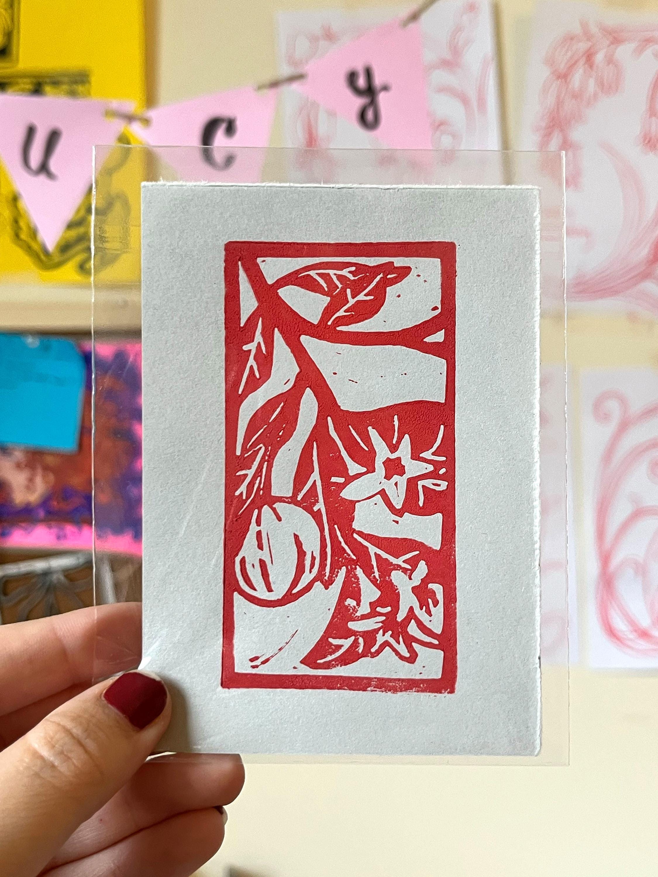 Hand Carved Orange Tree Lino Print, A7 Botanical Illustration - Etsy