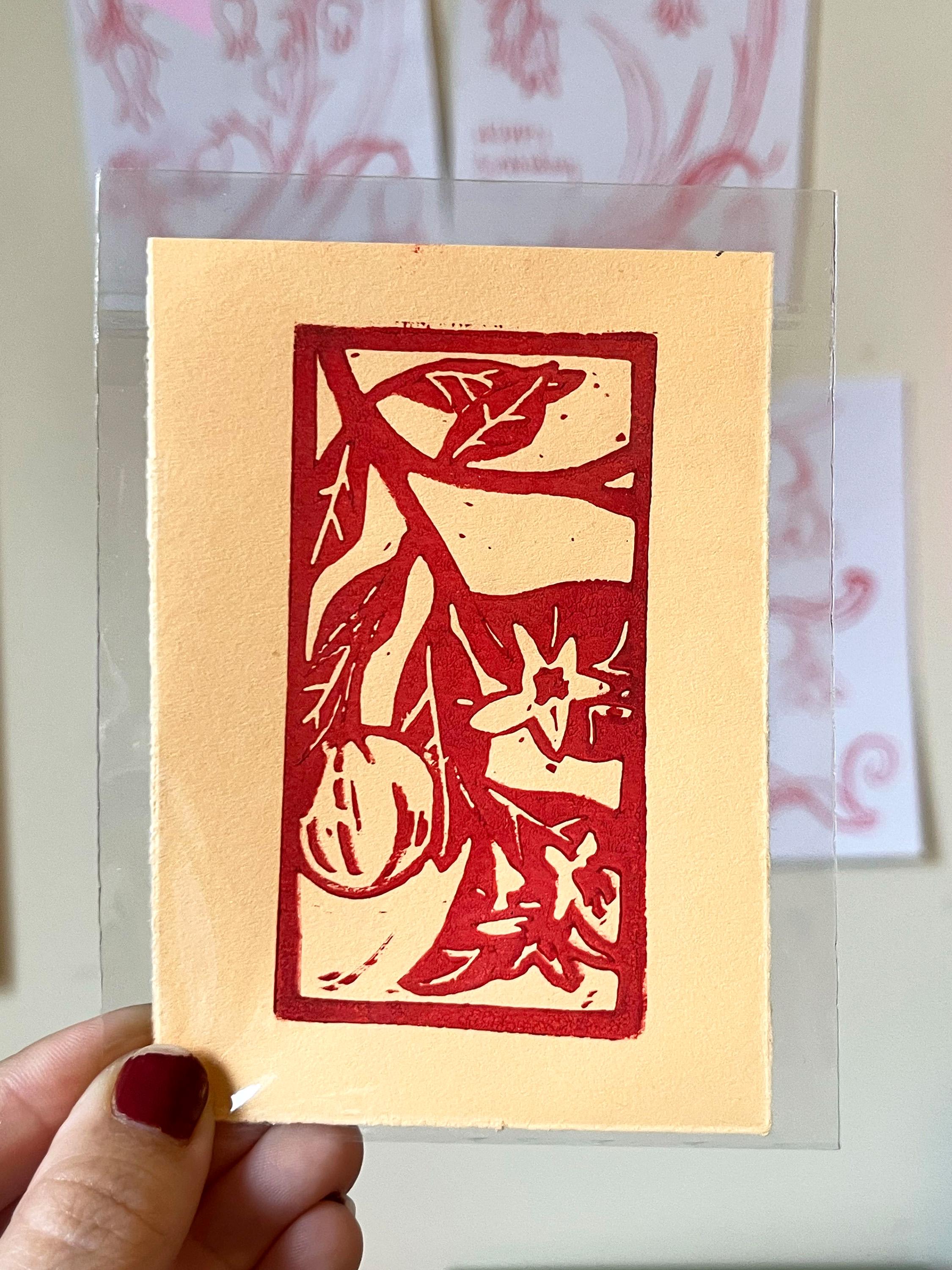 Hand Carved Orange Tree Lino Print, A7 Botanical Illustration - Etsy
