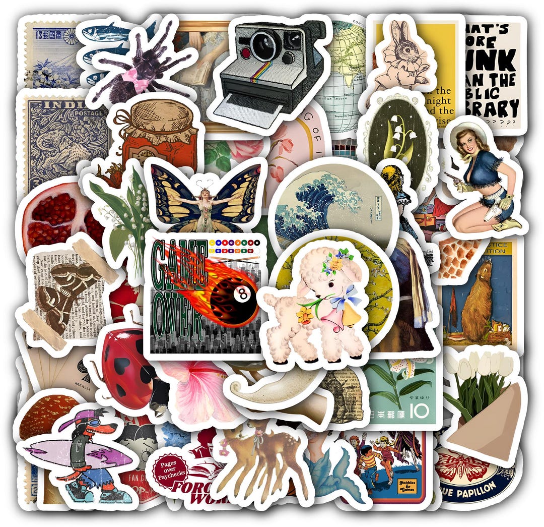 Vintage Stickers Sheet (15–60) | Vinyl Decals for Laptop, Water Bottle ...
