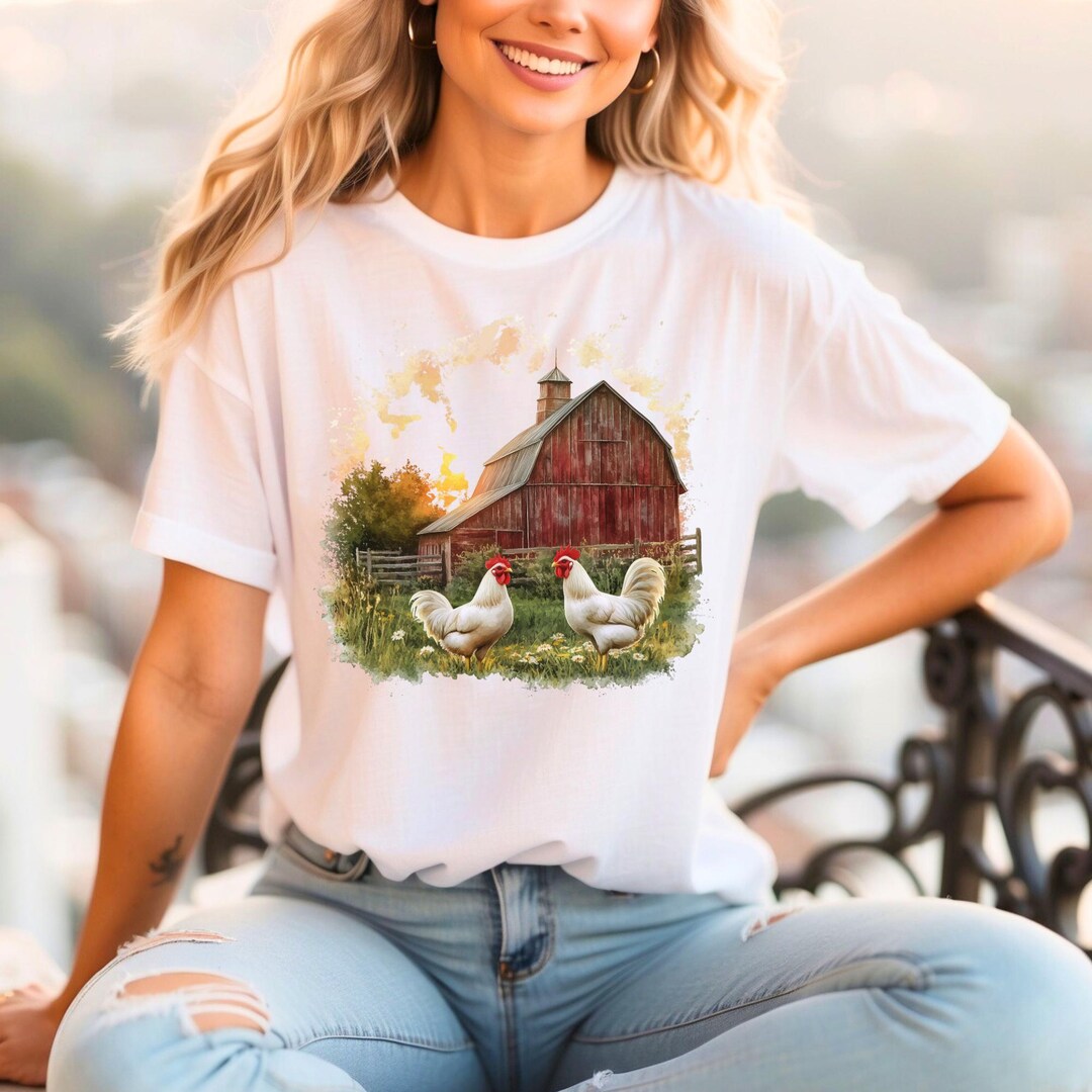 Retro Chicken & Red Barn Sweatshirt: 90s Vintage Farm Crewneck - Etsy