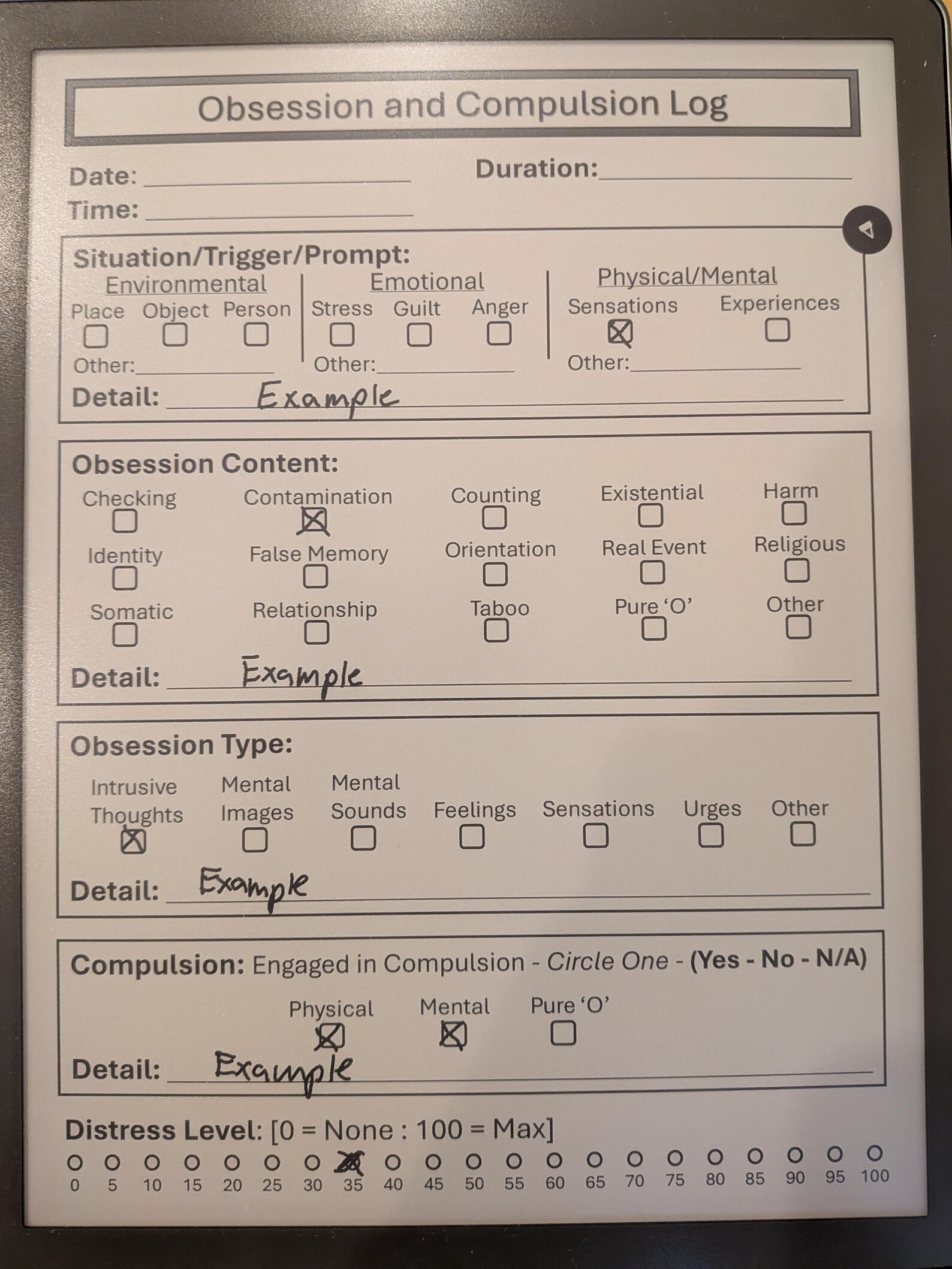 Obsession and Compulsion Log (for OCD and Anxiety Programs) - Etsy