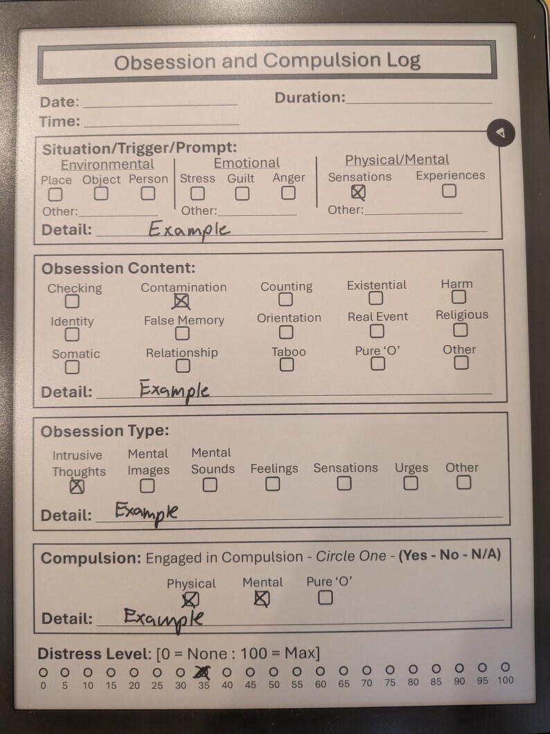 Obsession and Compulsion Log (for OCD and Anxiety Programs) - Etsy