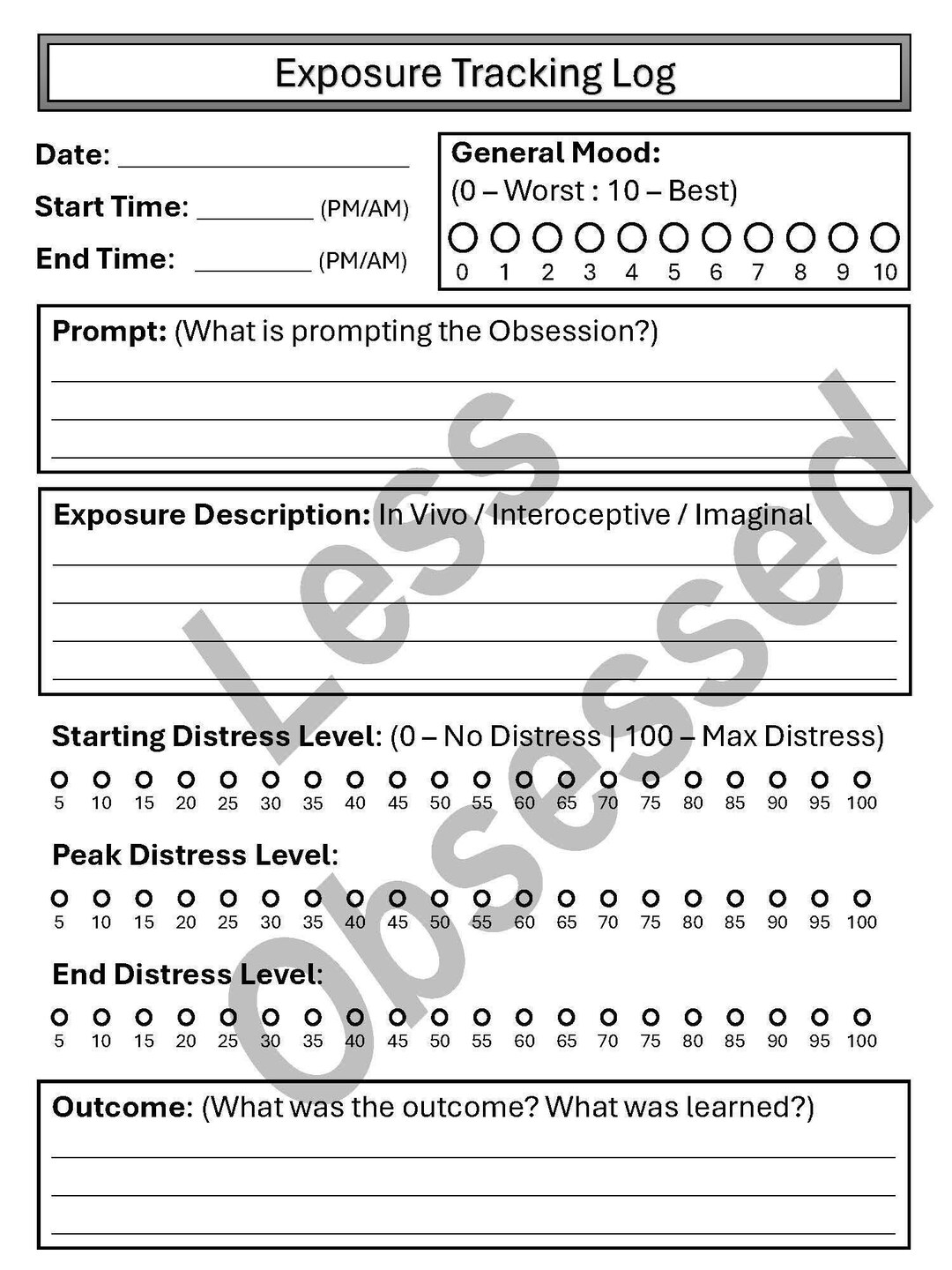 OCD ERP Therapy Log & Tracker | Anxiety Program - Etsy
