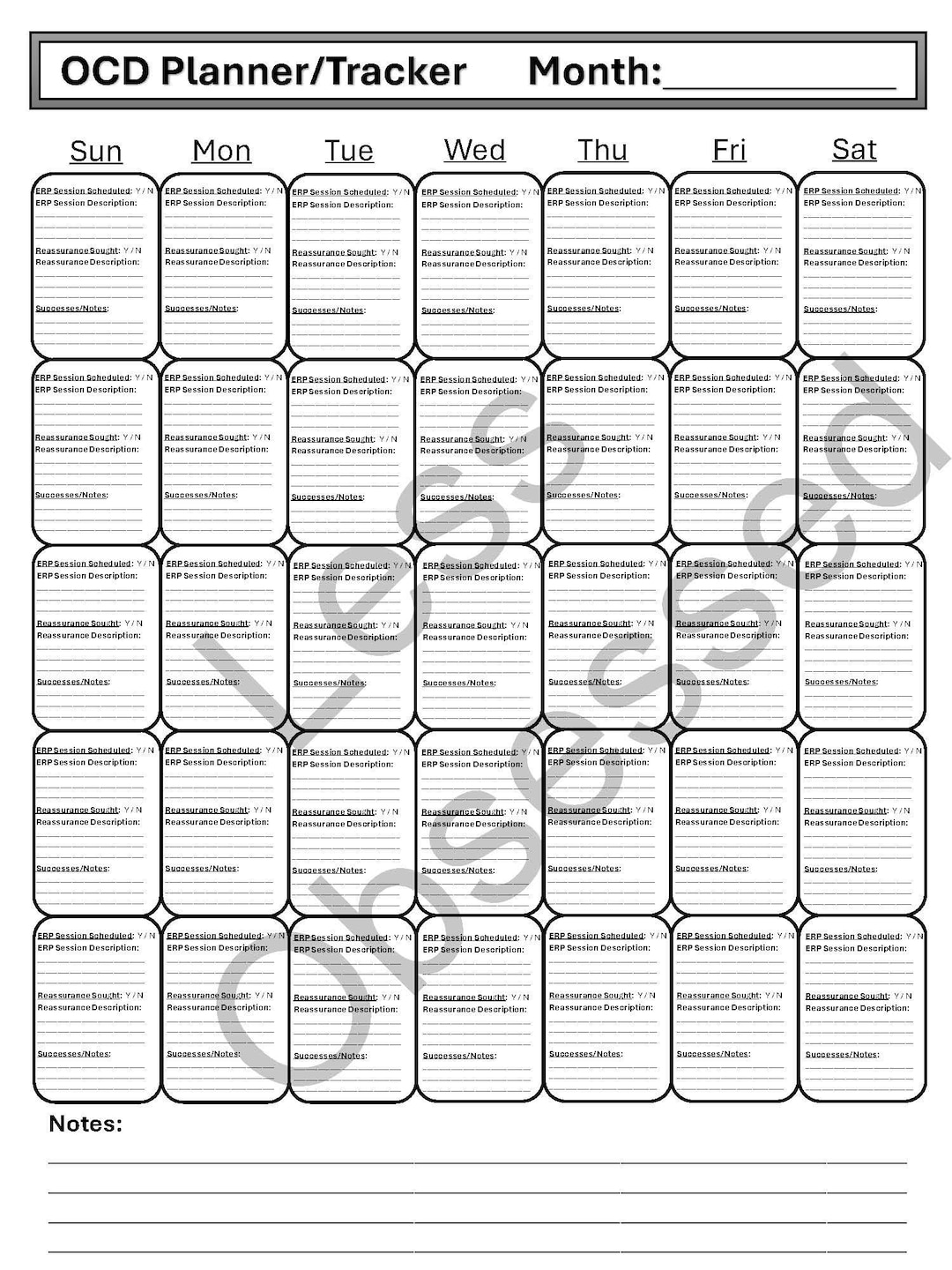 Monthly OCD Exposure Tracker: ERP Therapy Planner - Etsy