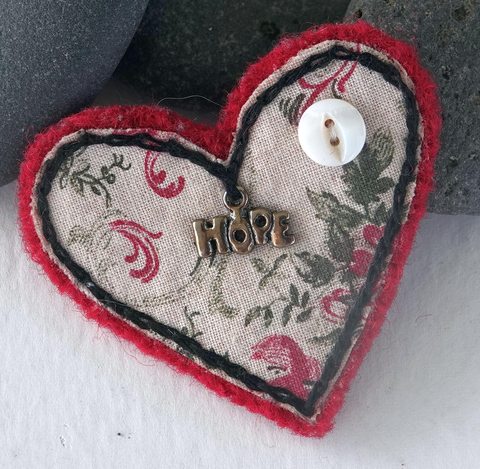 Wool Felt Heart Pin Brooch Badge With HOPE, WISH, BIRD Charm, or Button ...