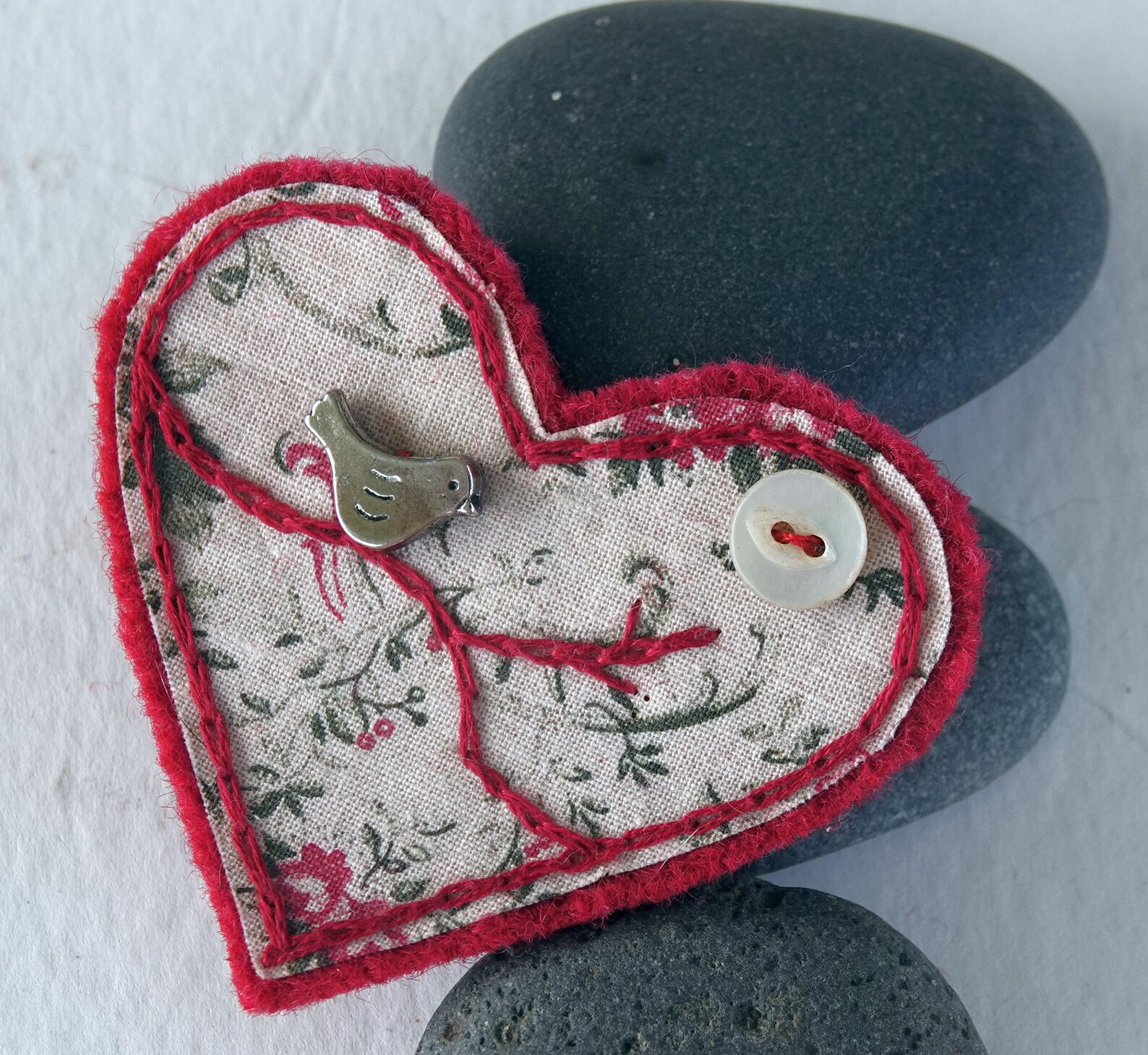 Wool Felt Heart Pin Brooch Badge With HOPE, WISH, BIRD Charm, or Button ...