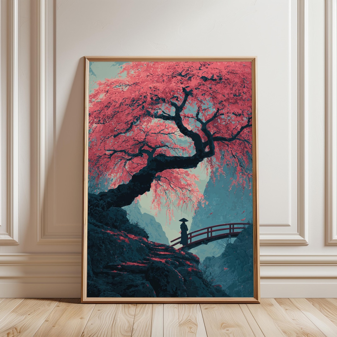 Japanese Cherry Blossom Poster, Large Wall Art, Sakura Tree Landscape ...