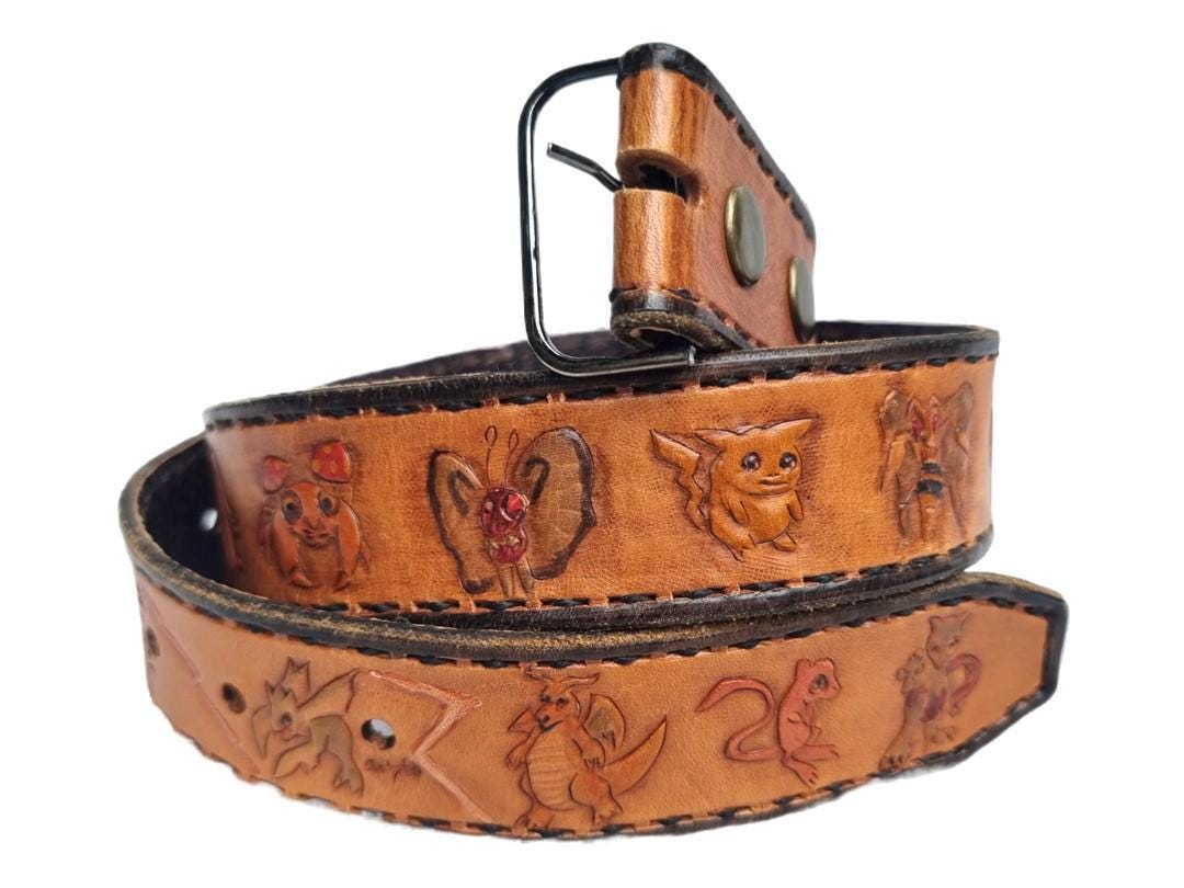 Unique Pokémon Leather Belt, Pikachu Cosplay Accessories, Tooled ...