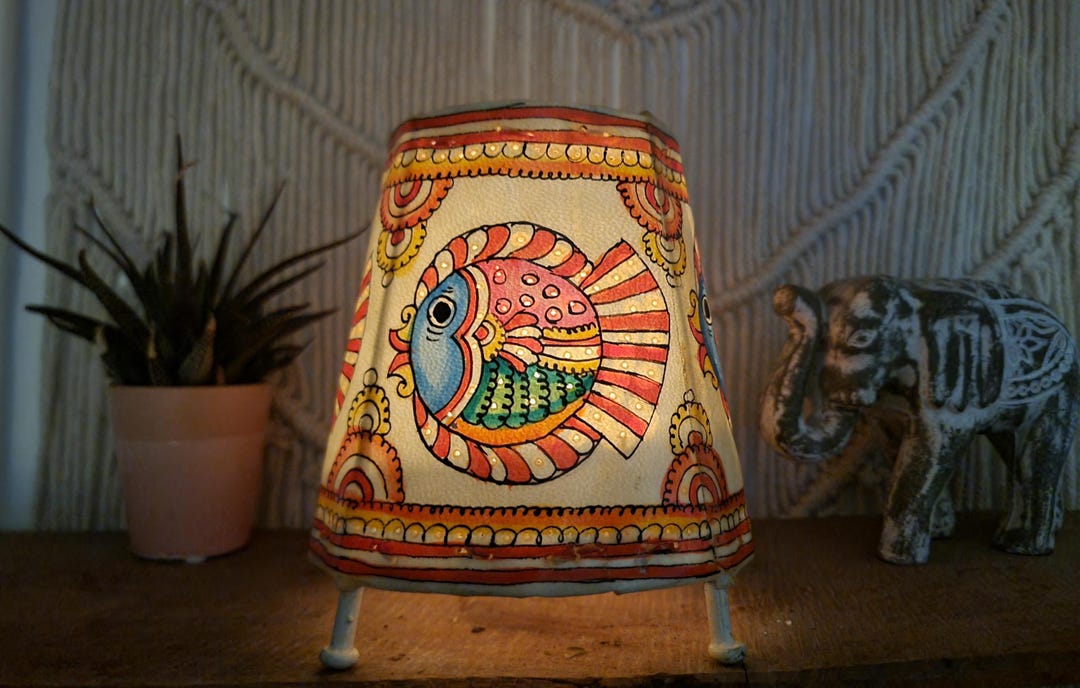 Hand Painted Leather Fish Lampshade: Boho Nautical Decor - Etsy