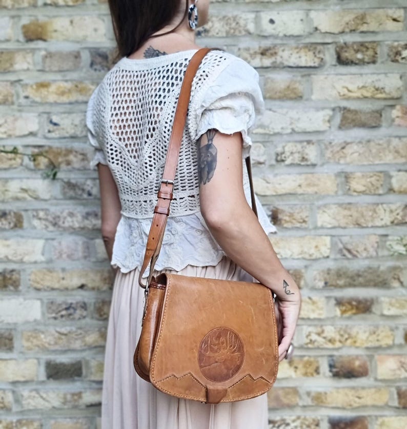 Hand Tooled Leather Crossbody Bag: Moose Antler Design - Cottagecore ...