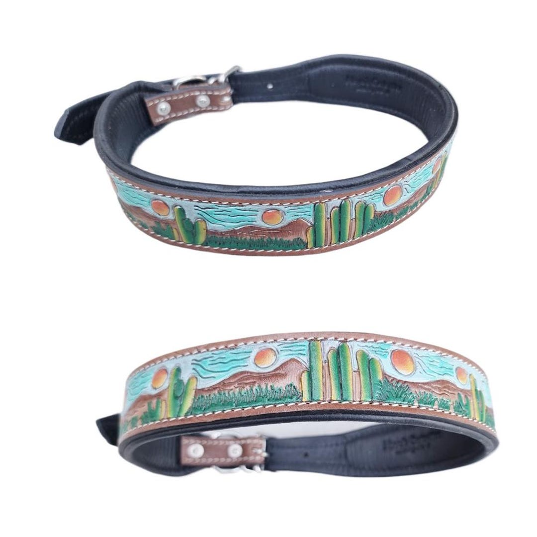 Hand-tooled Leather Dog Collar, Southwestern Desert Landscape, Hand ...