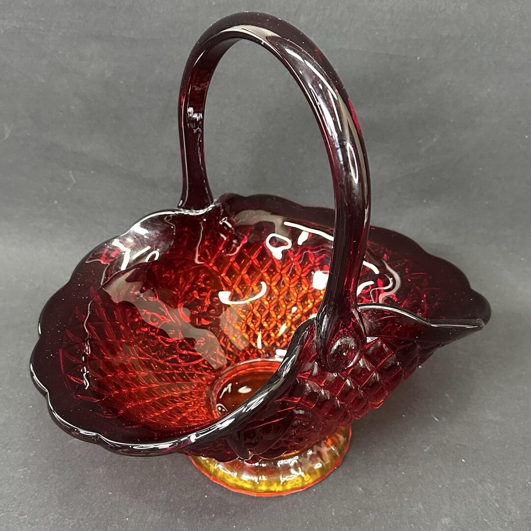 Indiana Glass Canterbury Sunset Amberina Basket, Vintage Mid 20th ...