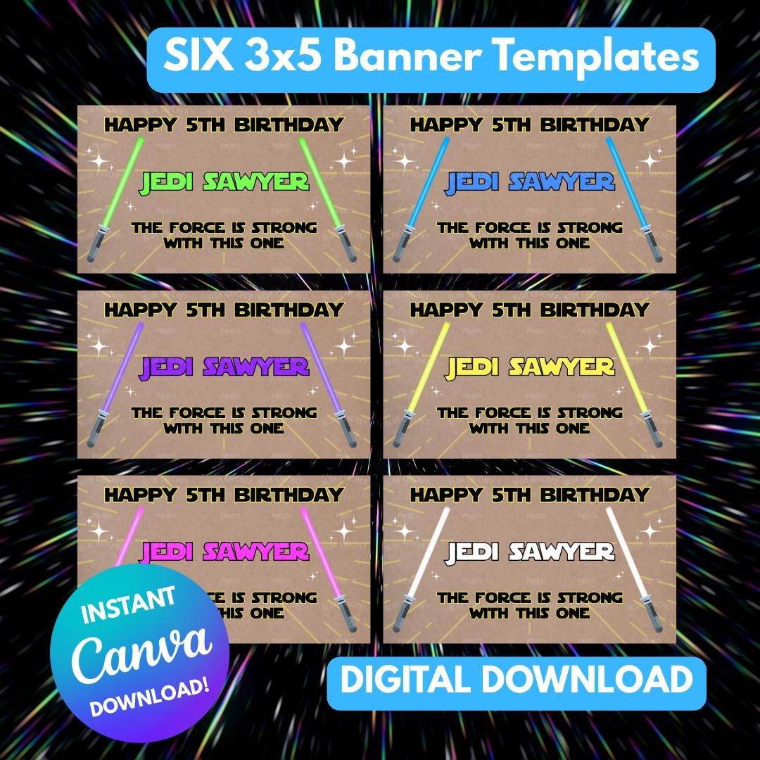 Star Wars Birthday Banner Bundle | 6 Editable Jedi Party Banners ...