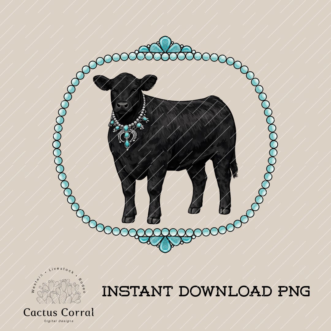 Turquoise Cow PNG: Western Clipart, Sublimation Design (digital ...