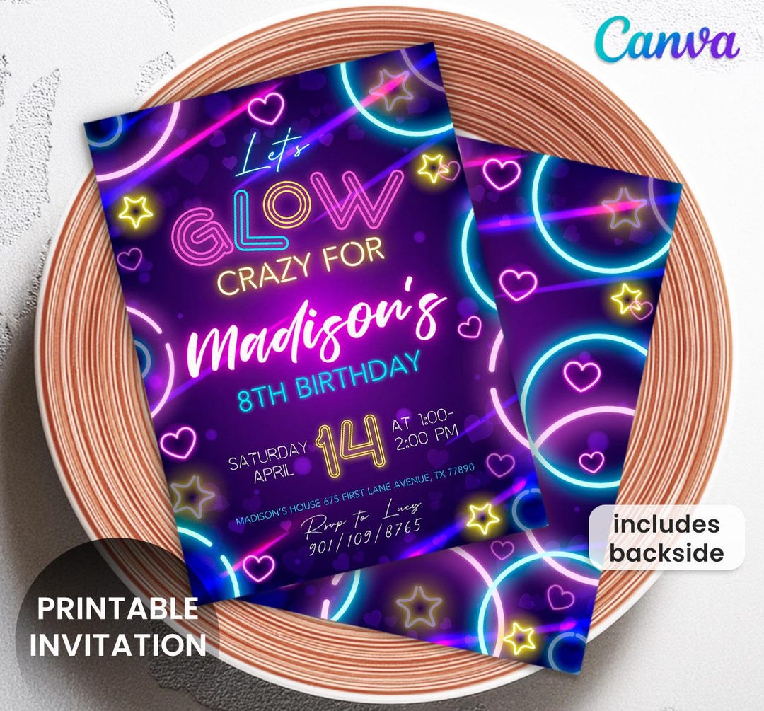 Printable Editable Glow Party Birthday Invitation, Glow Crazy Invite ...