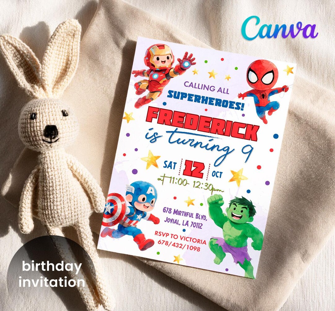 Printable Boy Birthday Invite, Super Hero Editable Party Invitation ...