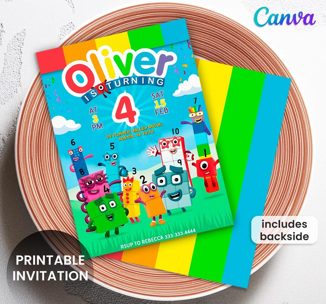 Numberblocks Birthday Invitation, Editable Printable Invitation ...