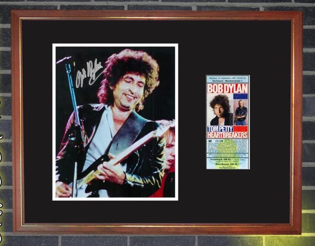 BOB DYLAN Germany 1987 FRAMED 13" X 17" Signed Photo & Concert Ticket ...