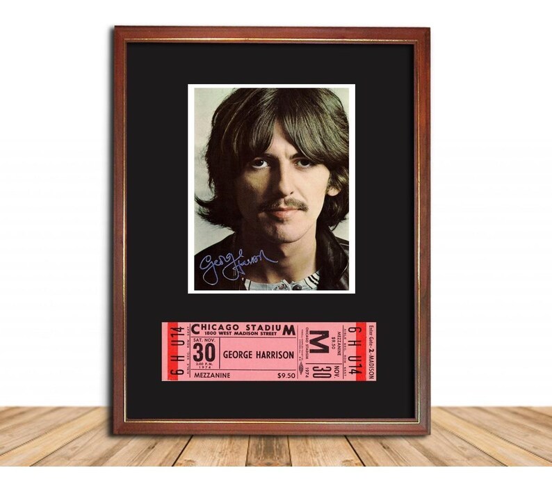 GEORGE HARRISON Chicago 1974 FRAMED 13" X 17" Signed Photo & Concert ...