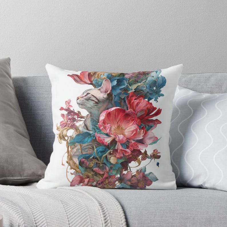 Floral Cat Art Print: Elegant Rococo Illustration (digital JPEG) - Etsy