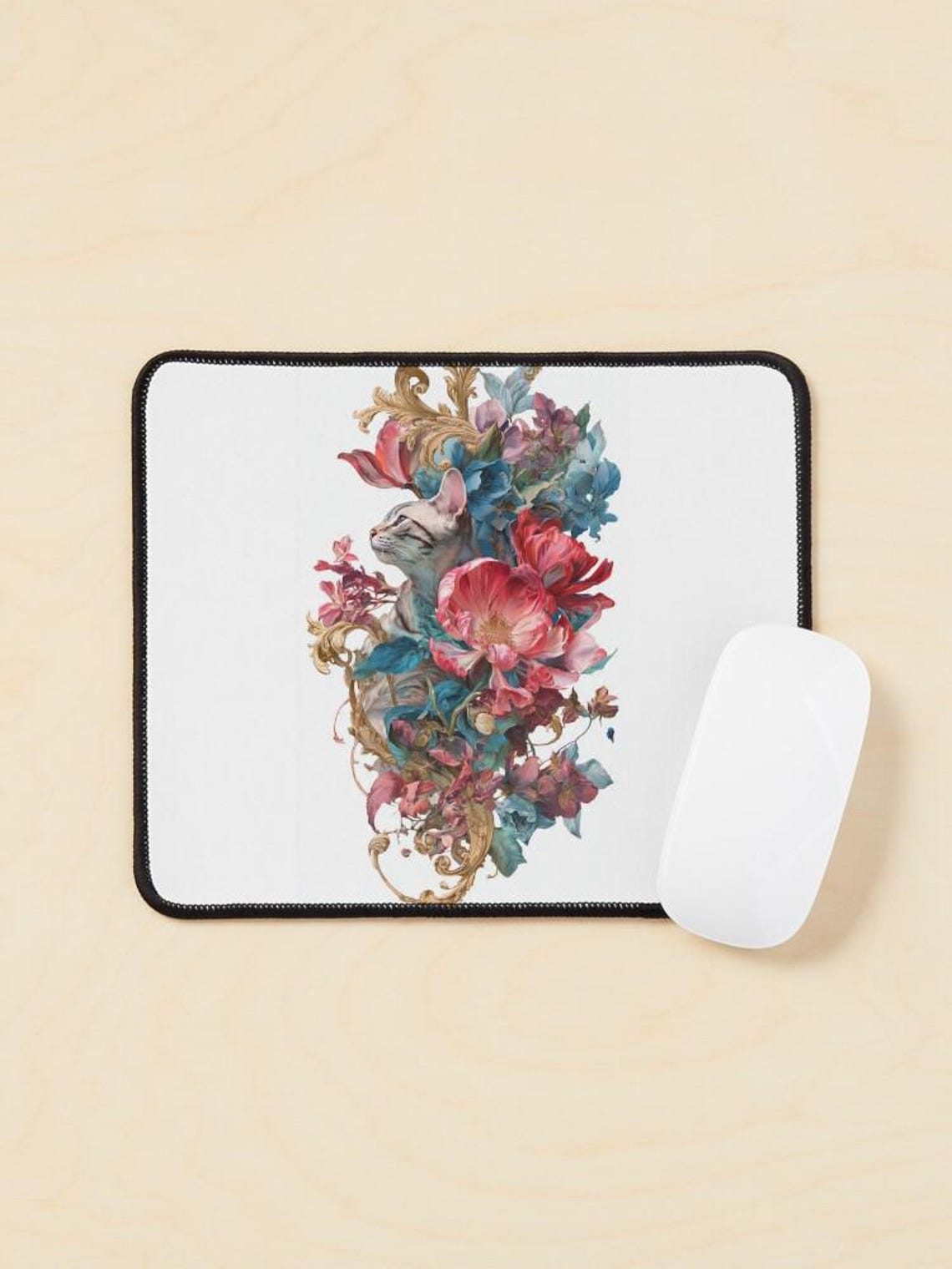 Floral Cat Art Print: Elegant Rococo Illustration (digital JPEG) - Etsy