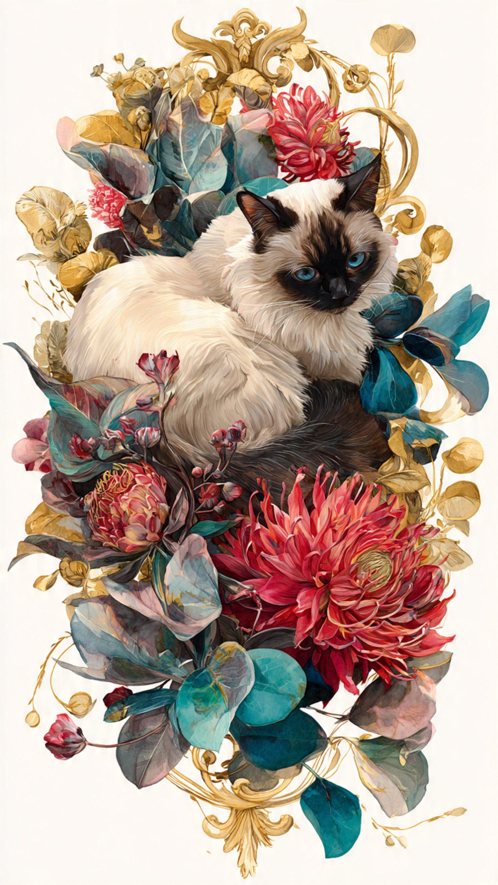 Floral Cat Art Print: Elegant Rococo Illustration (digital JPEG) - Etsy