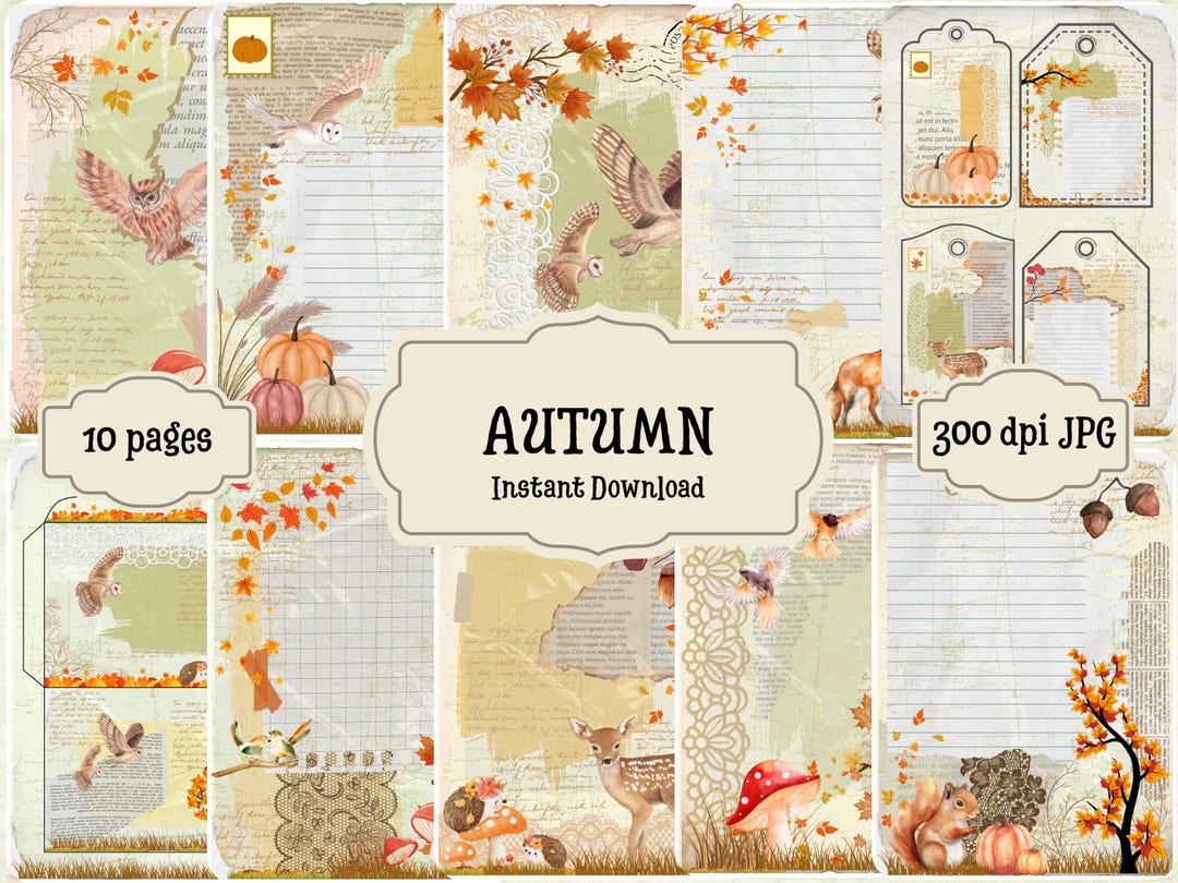 Digital Junk Journal Autumn Theme Aesthetic Vintage Background Paper ...