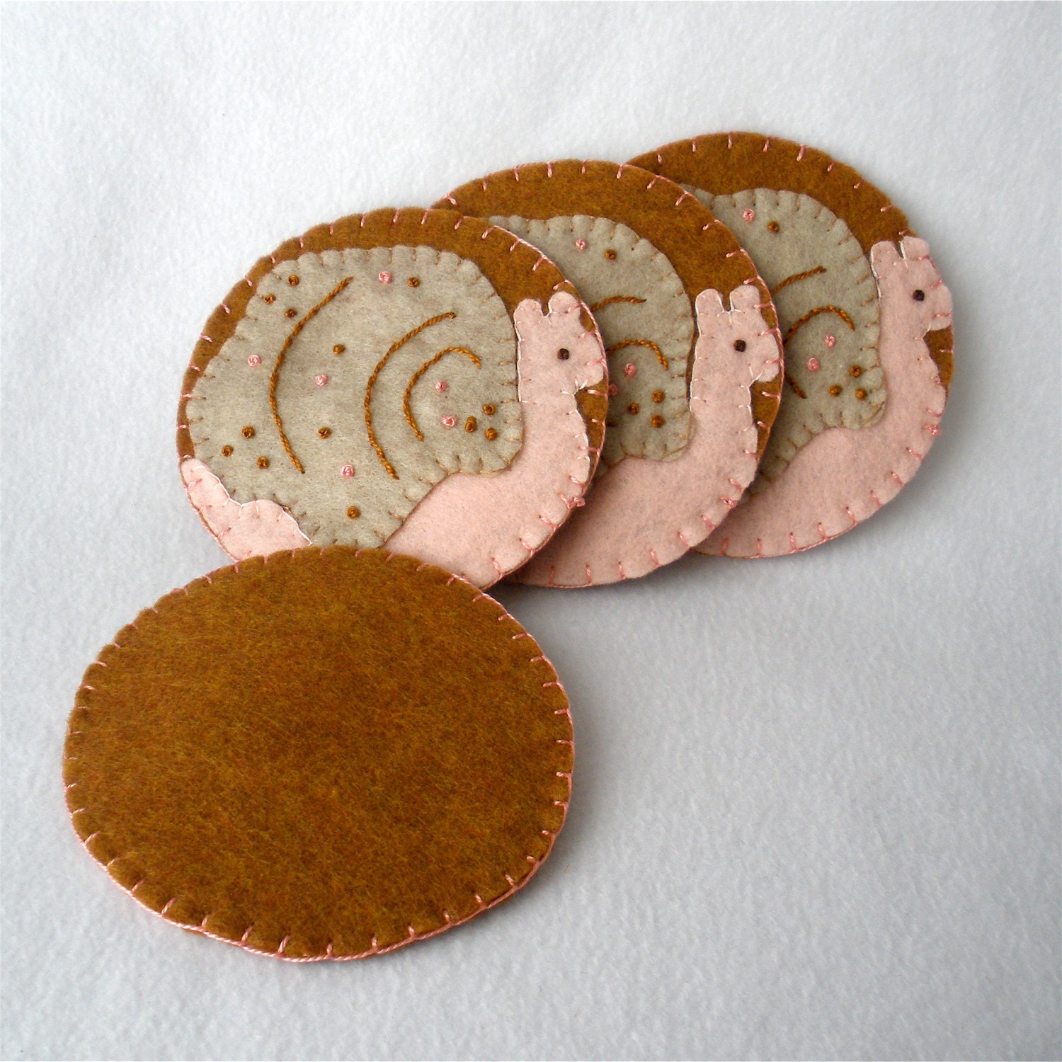 Pink Snail Felt Coasters Pink and Brown Great Sea Snail | Etsy