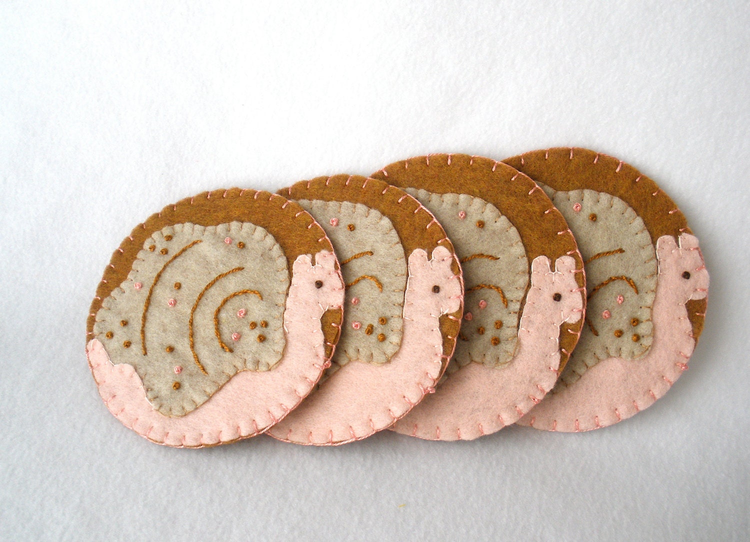 Pink Snail Felt Coasters Pink and Brown Great Sea Snail | Etsy