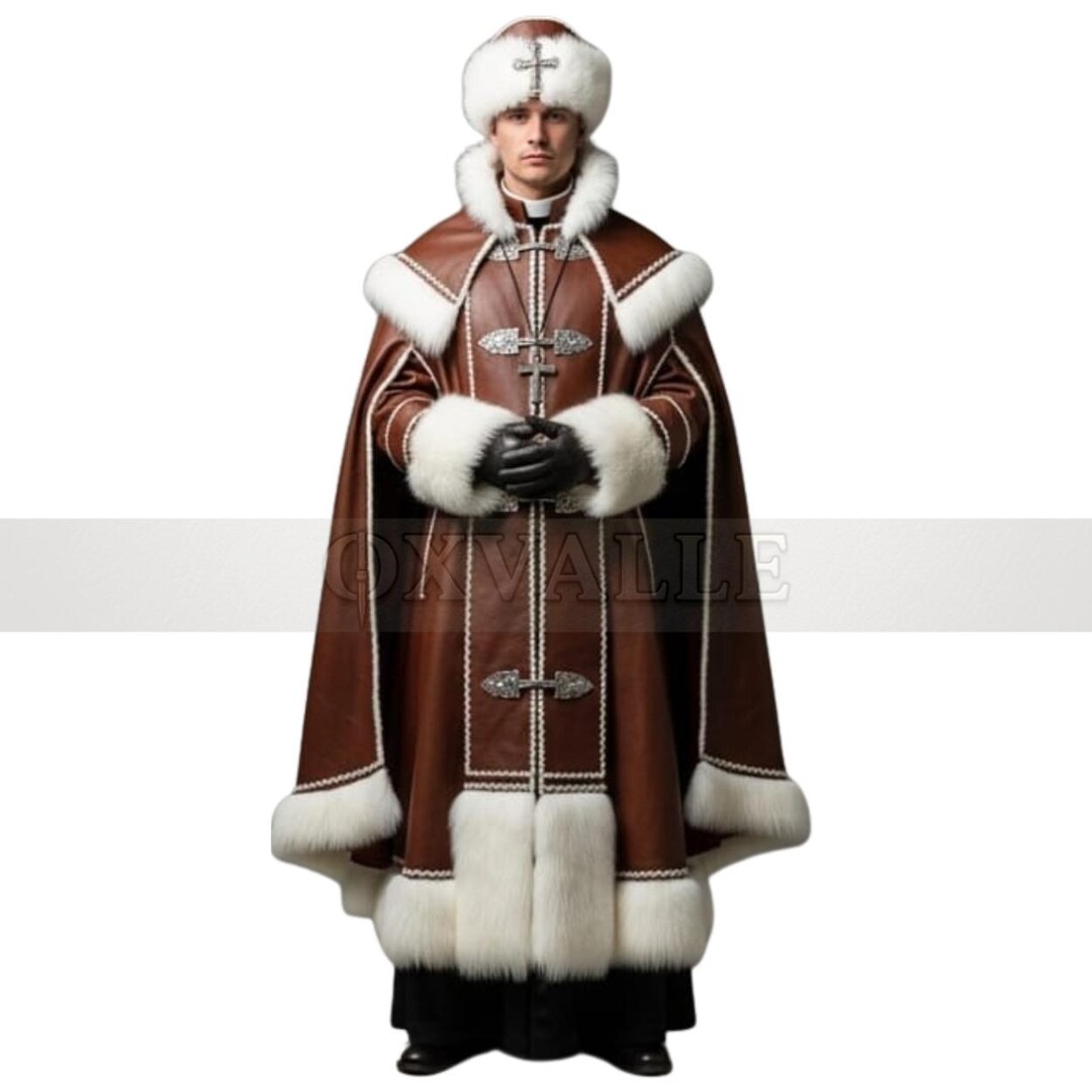 Handmade Santa Claus Leather Costume: Fur Trimmed Cloak, Hooded Coat ...