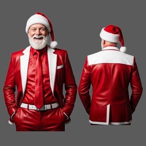 Genuine Leather Santa Suit: 5-piece Red Christmas Costume - Etsy
