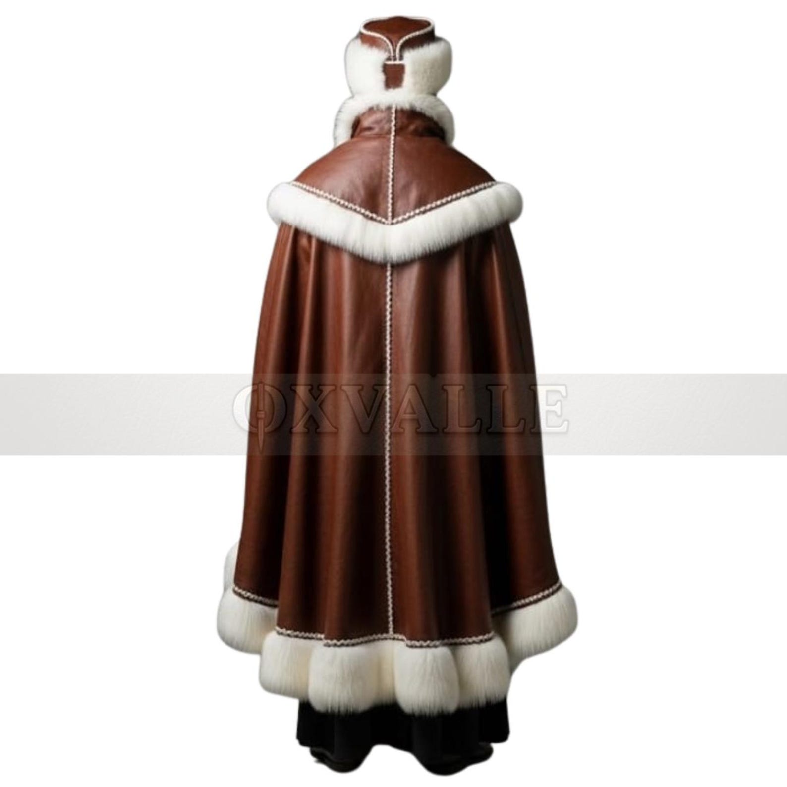 Handmade Santa Claus Leather Costume: Fur Trimmed Cloak, Hooded Coat ...