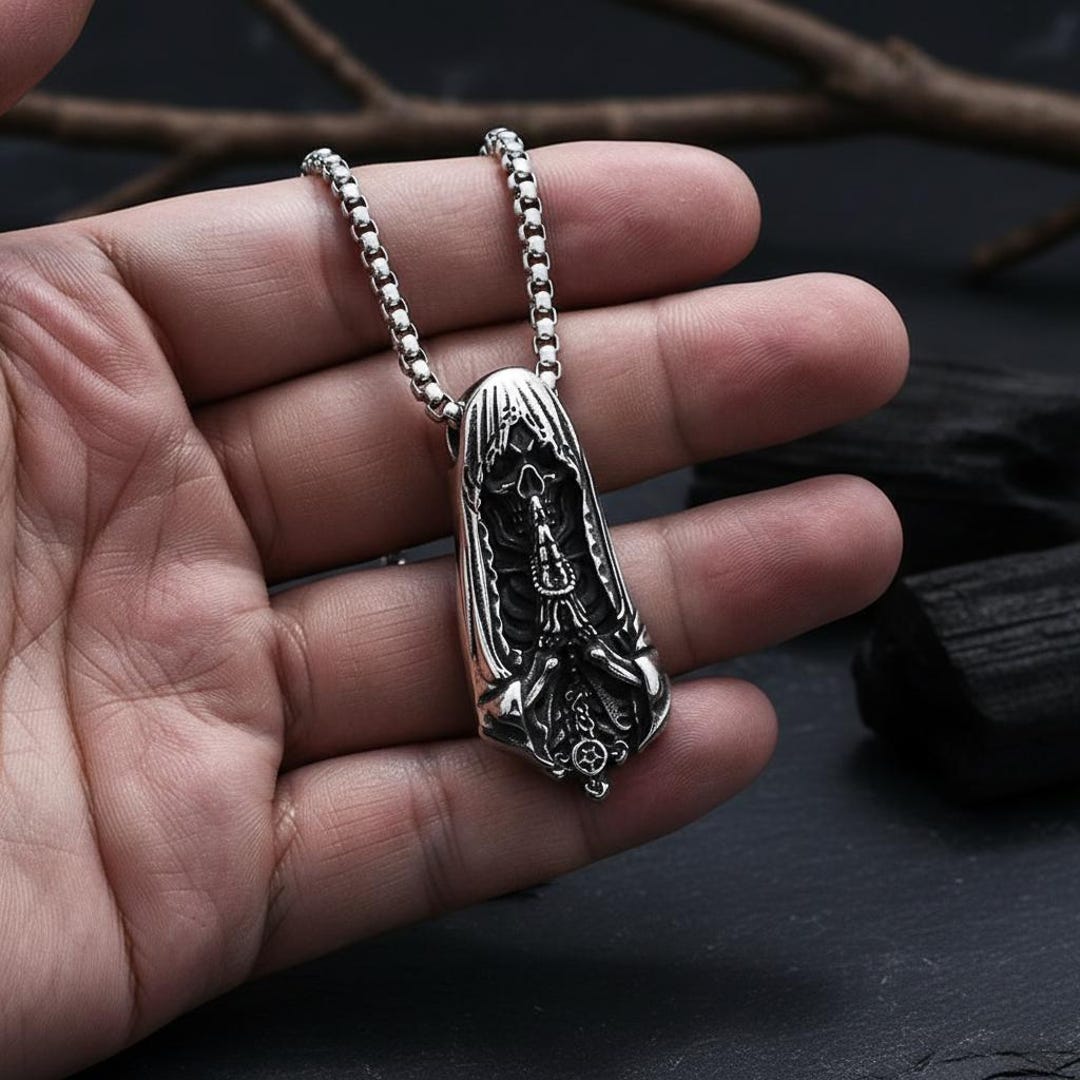 Gothic Grim Reaper Praying Skull Pendant, Stainless Steel Biker ...