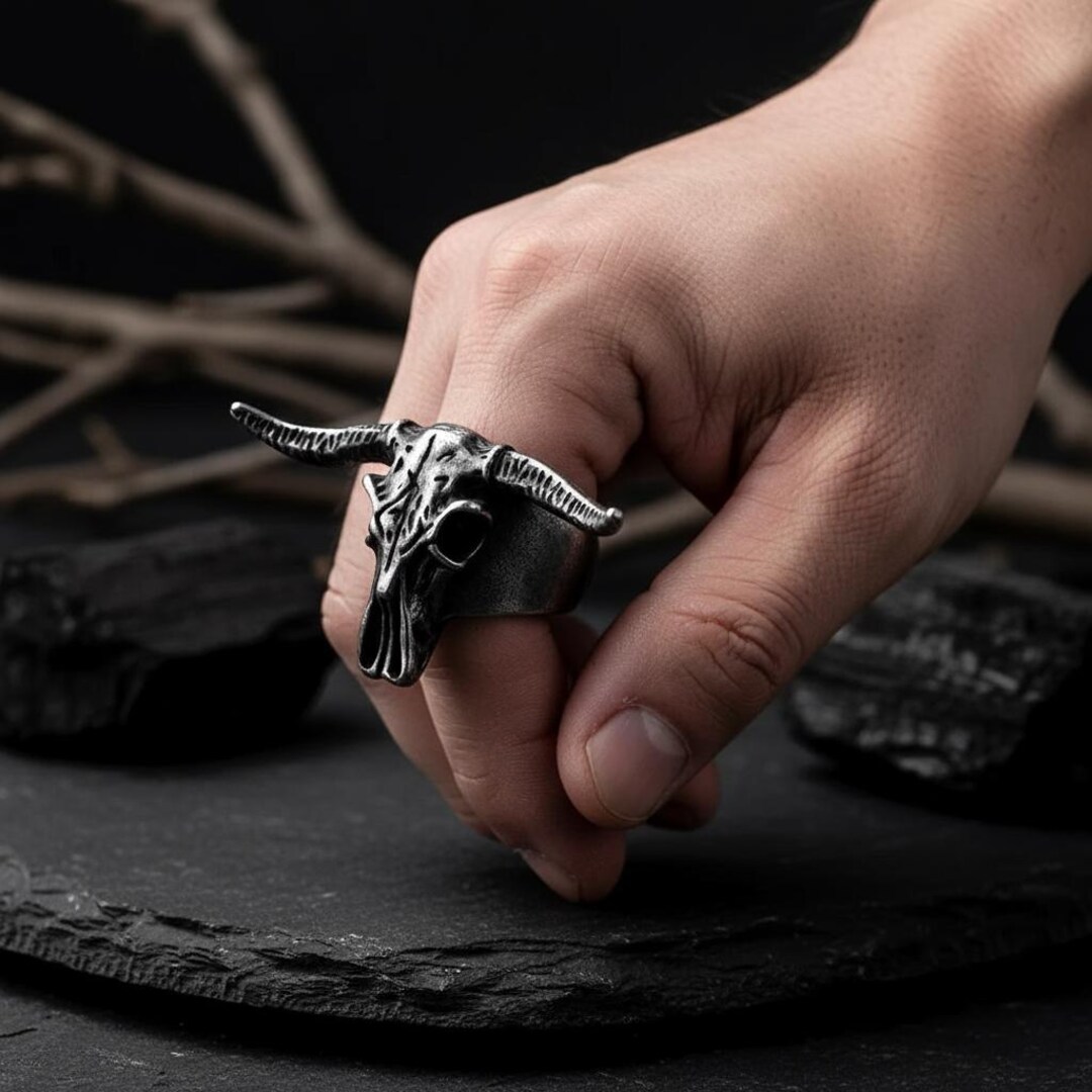 Viking Bull Skull Ring for Men, 316L Stainless Steel Biker Jewelry ...