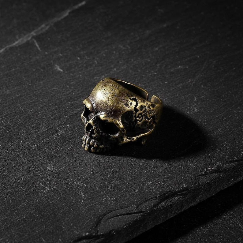 Heavy Brass Skull Ring for Men, Handmade Gothic Biker Jewelry, Punk ...