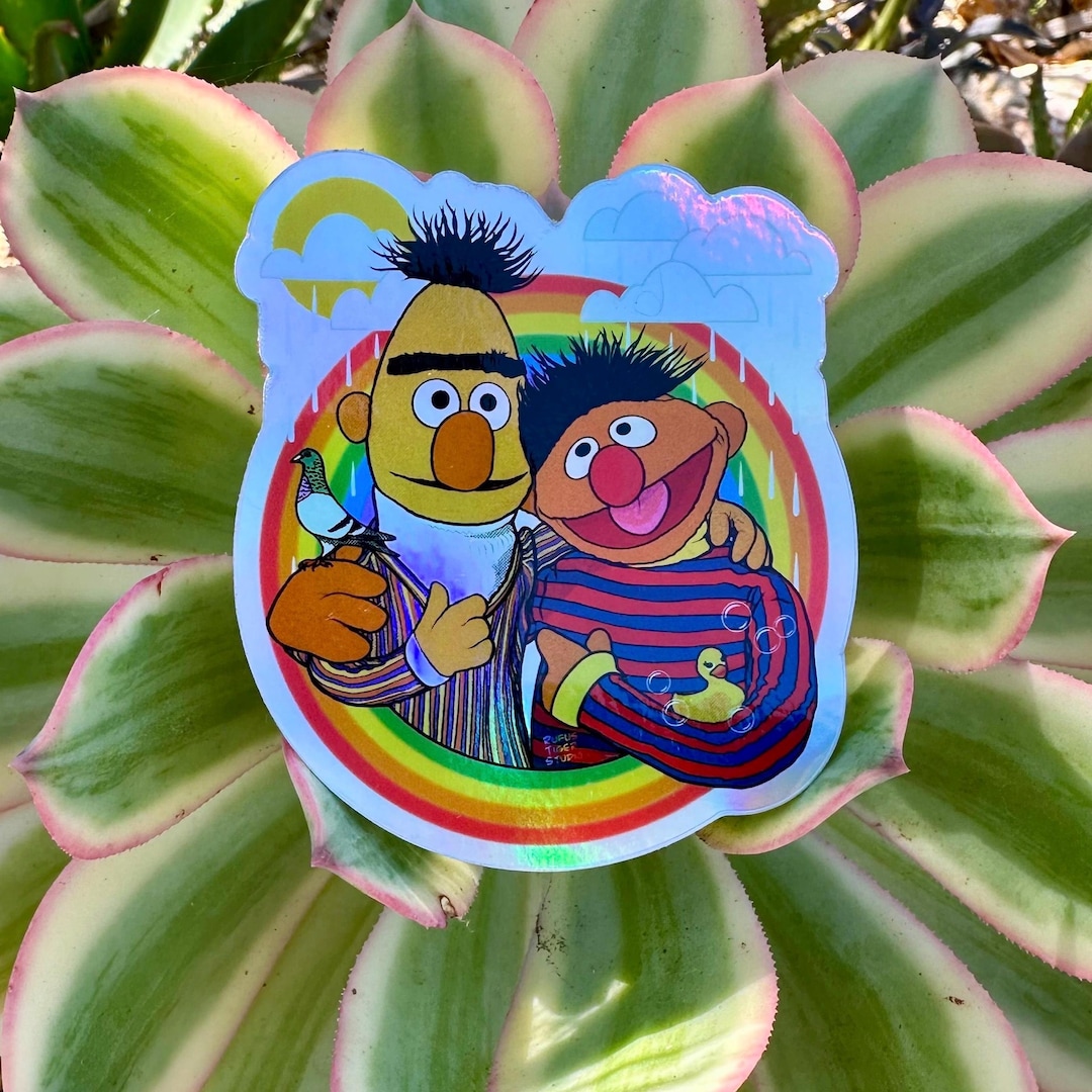 Bert & Ernie Duckie Pigeon Holographic Rainbow Vinyl Sticker - Etsy