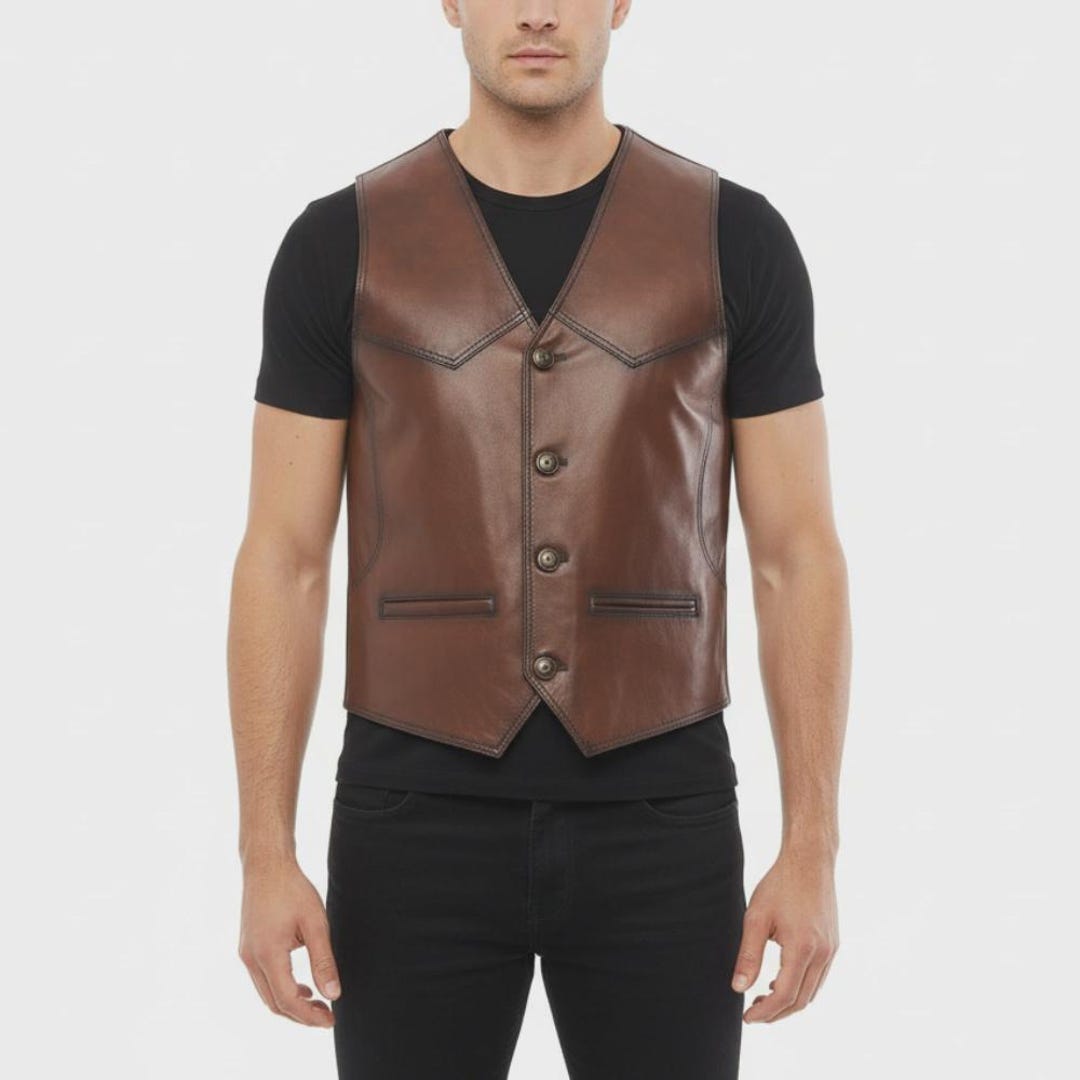 Men's Handmade Jerkin Style Leather Vest – Cowboy Men's Jerkin Style ...