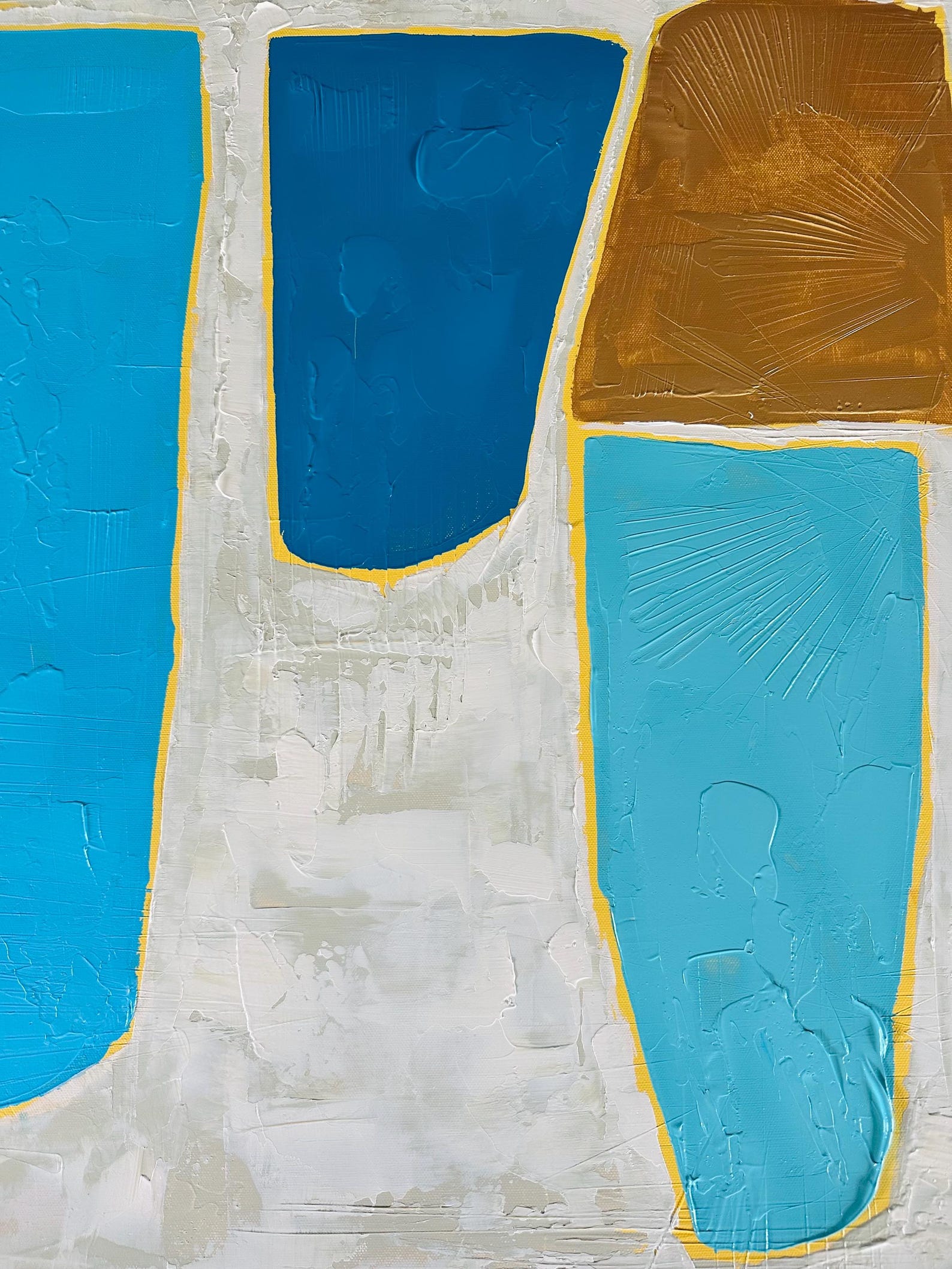 Midmod MCM Original Painting, Abstract Lake Ocean Art, Gold Embellished ...