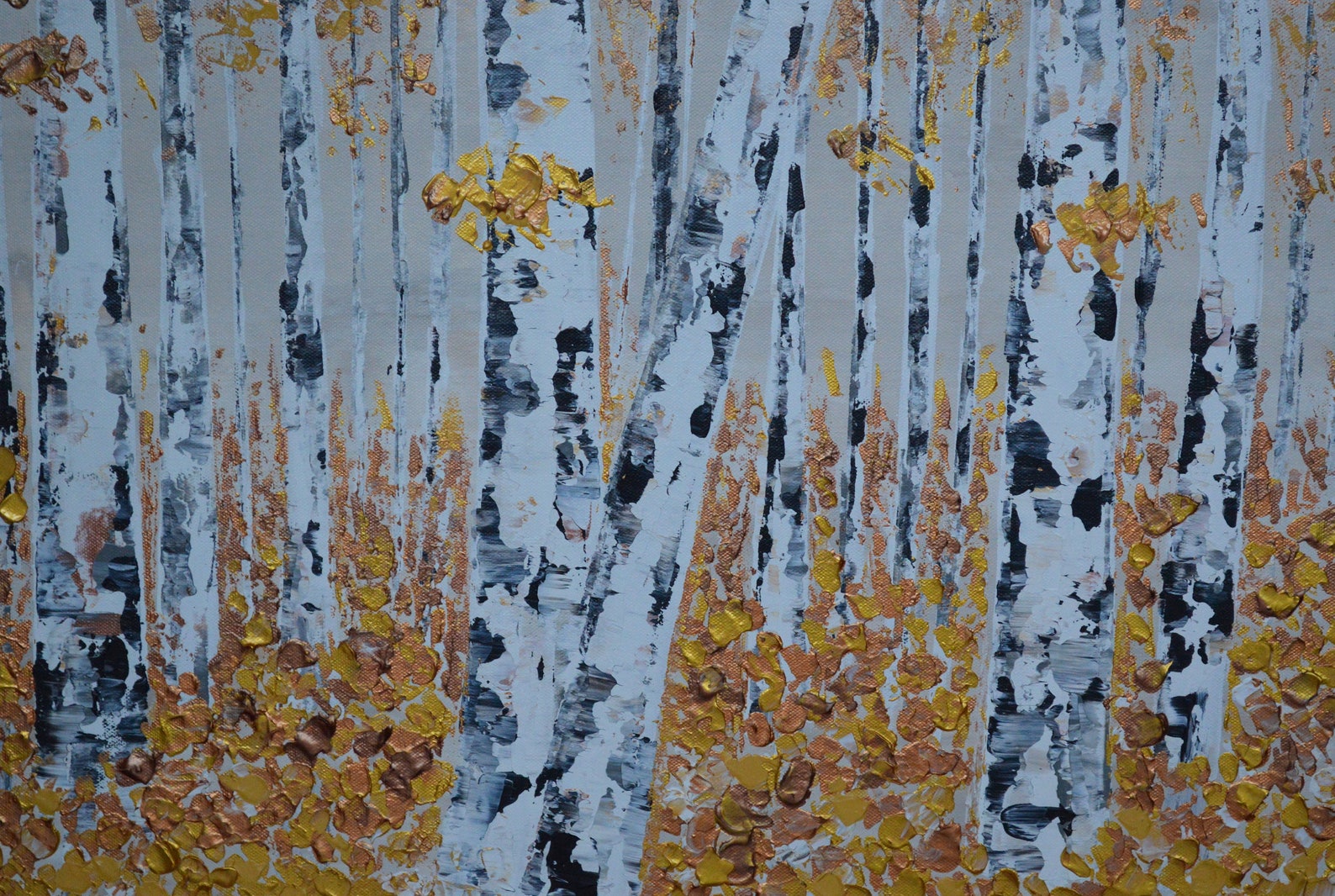 Original Textured Impasto Landscape Aspen Birch Tree Forest Woodland ...