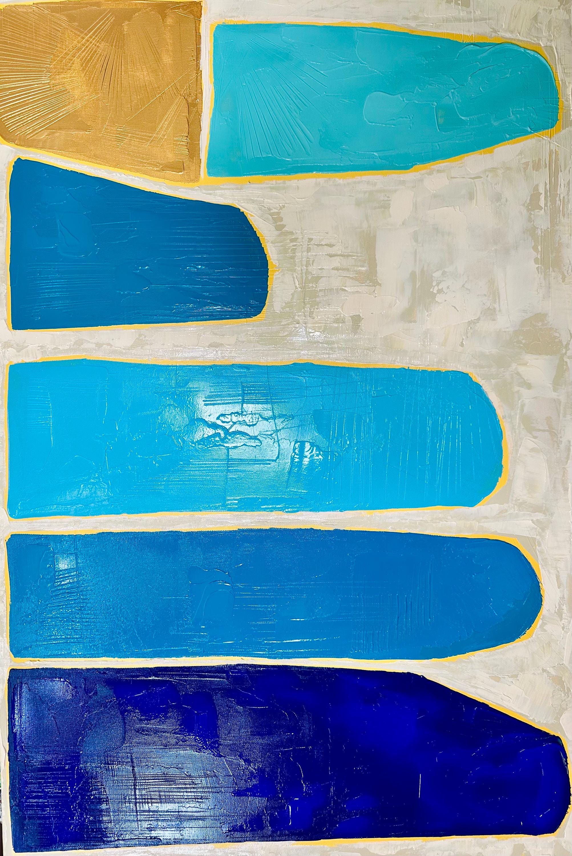 Midmod MCM Original Painting, Abstract Lake Ocean Art, Gold Embellished ...