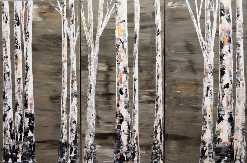 Original Textured Impasto Landscape Aspen Birch Tree Forest Woodland ...