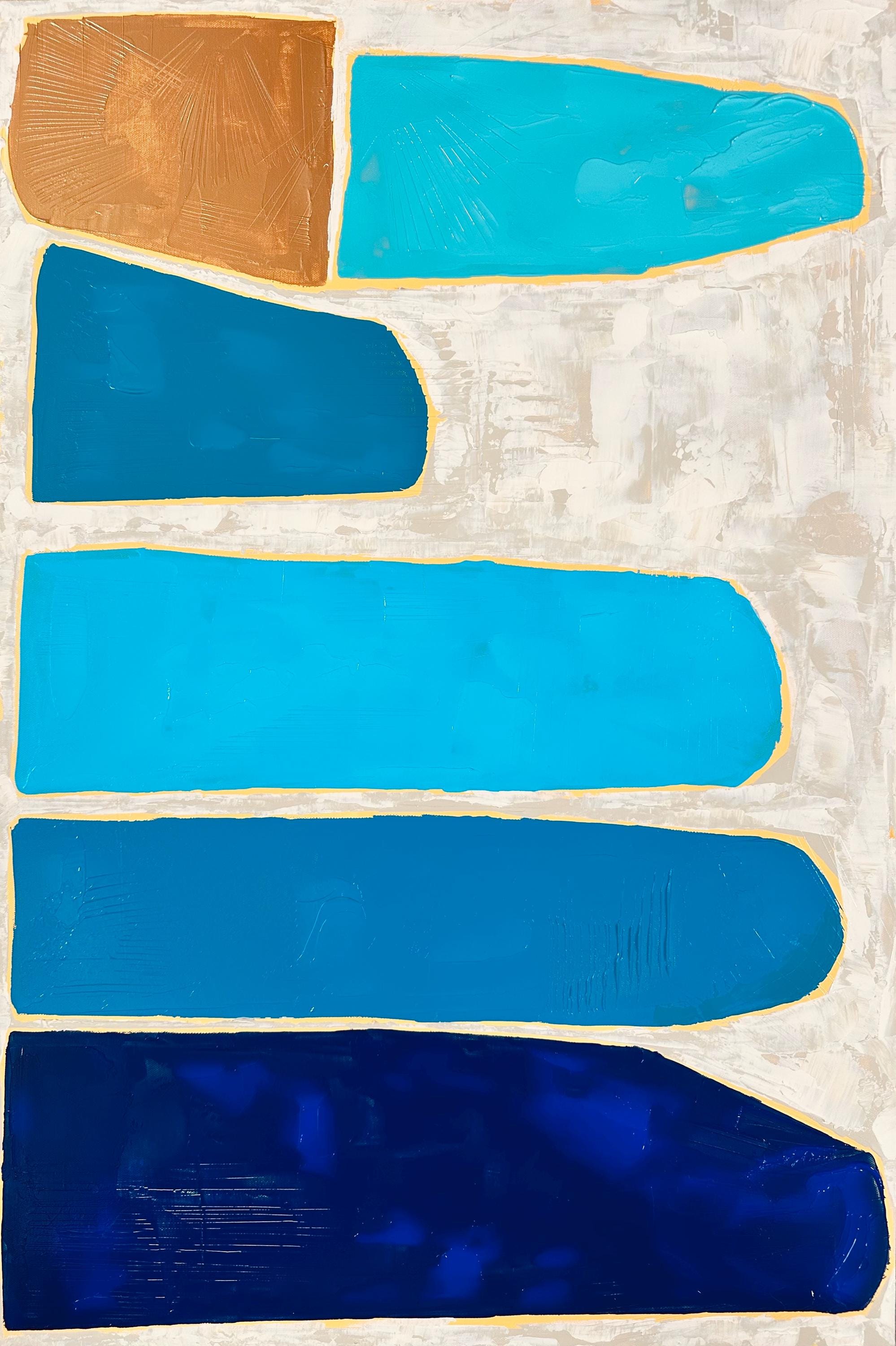 Midmod MCM Original Painting, Abstract Lake Ocean Art, Gold Embellished ...