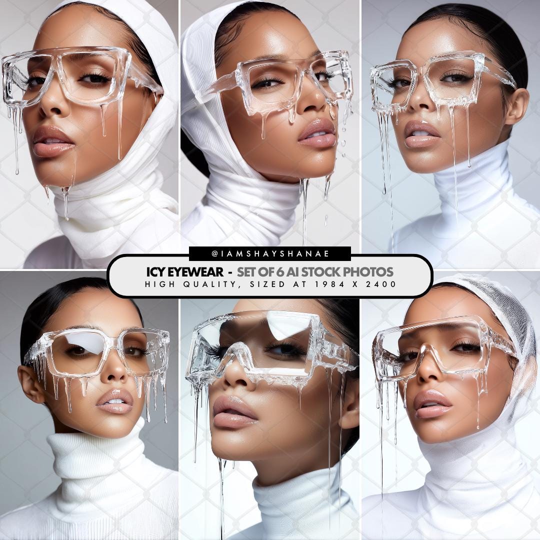 Icy Eyewear Fashion Stock Photo Set – 6 AI Black Girl Beauty Portraits ...
