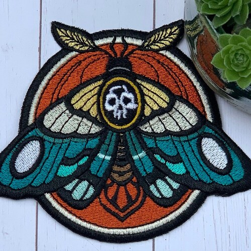 Fuzzy Deaths Head Moth Patch Moth Sticker Patch Spooky Patch - Etsy