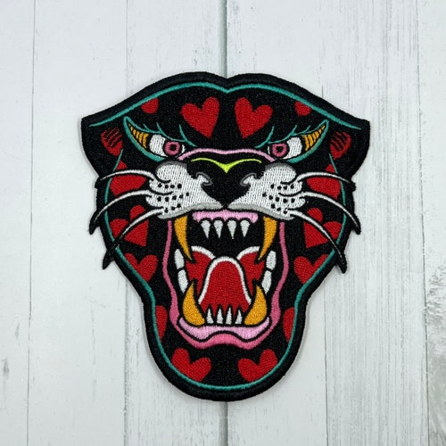 Heart Panther Tattoo Embroidered Iron on Patch Badge Designed - Etsy