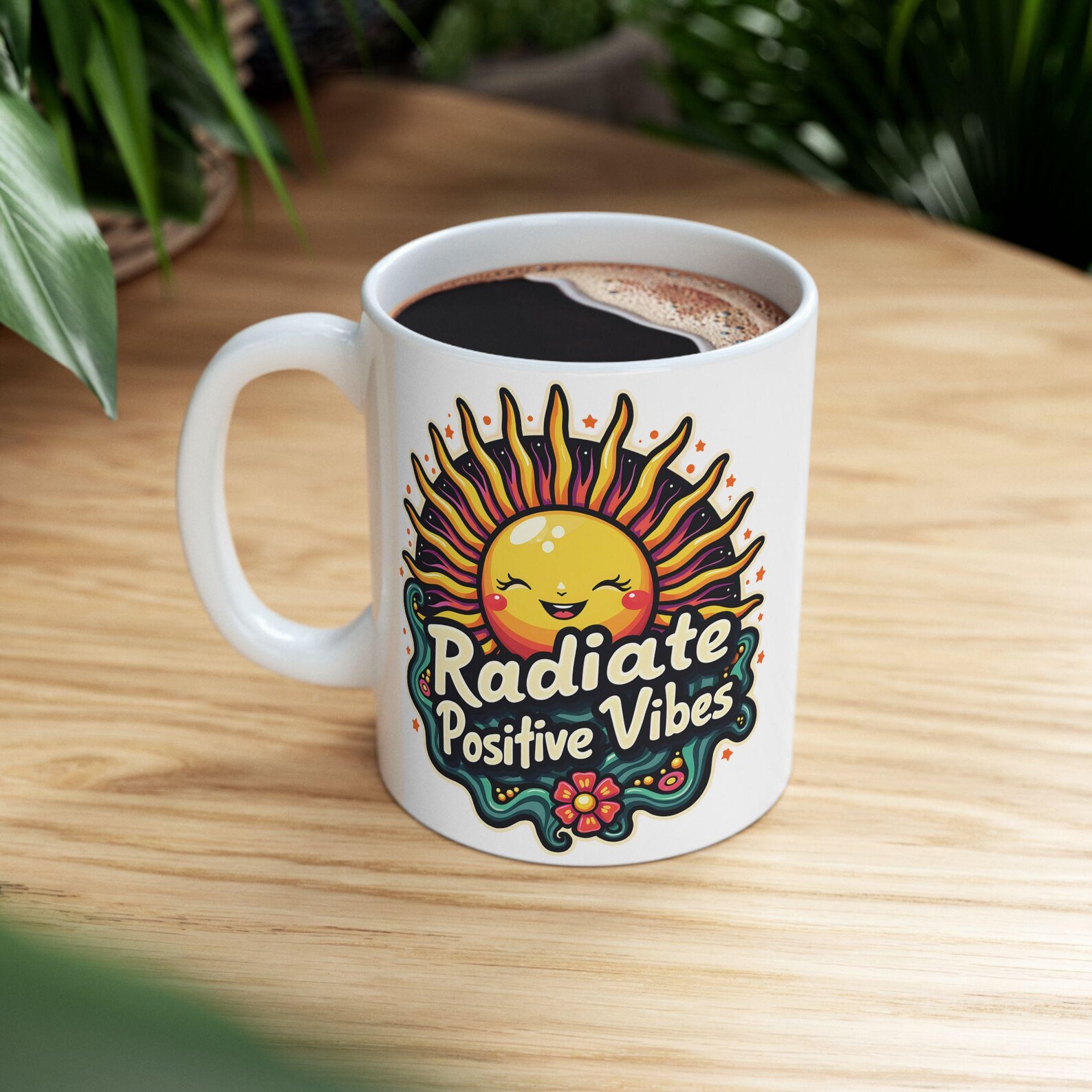 Retro Sun Coffee Mug: 70s Psychedelic Flower Power Gift - Etsy